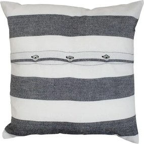 Černo-bílý bavlněný pruhovaný polštář Chambray - 40*40*10cm