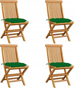 Fionshop 262849137 Zahradní židle se zelenými poduškami 4 ks masivní teak