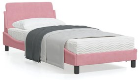 Rám postele s čelem růžový 90x190 cm samet,  373097