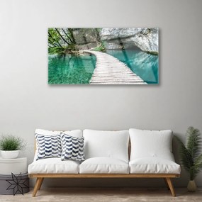 Obraz na skle Most Jezero Architektura 125x50 cm
