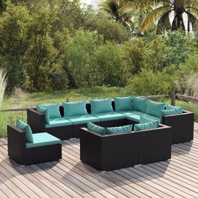 vidaXL 9dílná zahradní sedací souprava s poduškami polyratan [3102639] Barva: Černo-modrá