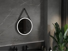 Mexen Reni koupelnové zrcadlo s podsvícením, kulaté 60 cm, LED 6000K, protimlžící, černý rám - 9812-060-060-611-70