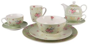 Zelená porcelánová miska s květy a ptáčkem Cheerful Birdie – 500 ml
