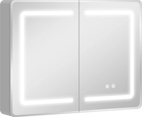 HOMCOM Zrcadlová skříňka do koupelny s LED osvětlením, 60 x 80 cm koupelnová skříňka s protimlžnou, 3-cestnou stmívatelnou