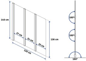 Trojdílná vanová zástěna REA AGAT-3 120 cm, chrom/transparent