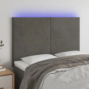 Čelo postele s LED tmavě šedé 144x5x118/128 cm samet 3122193