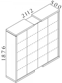 Vysoká skříň Lineart 211,2 x 50 x 187,6 cm / Jilm světlý a bílá