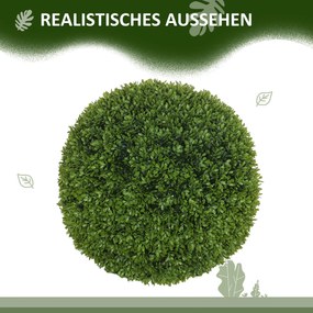 HOMCOM Sada 2 umělých koulí z buxusu 40 cm, UV ochrana, dekorace pro domov, zahradu, svatbu, tmavě zelená