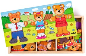 WOODY DŘEVO Šatní skříň Medvědí rodinka vkládací puzzle 54 dílků v boxu 90819