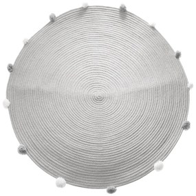 Kulatý šedý koberec s bambulemi POMPOME 90 cm