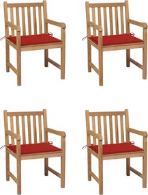 Zahradní židle 4 ks červené podušky masivní teak 3073010