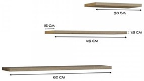 FALCO Sada 3 poliček Tara dub sonoma