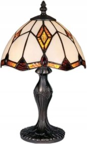 Noční lampa s ozdobným skleněným stínítkem z mozajky Tiffany bílá jantarová