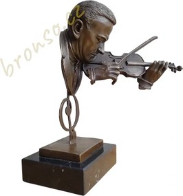 Muzikant - bronzová soška houslisty na mramorovém podstavci