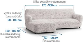 Bielastické potahy VITTORIA smetanová sedačka s otomanem vlevo (š. 170 - 300 cm)
