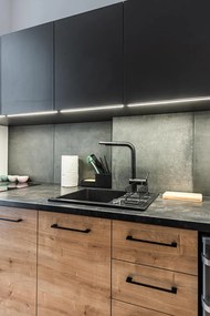 Laveo Stella, 1-komorový granitový dřez 580x440x163 mm s krátkým odkapávačem, černá, LAV-SBY_713T