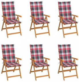 Zahradní židle 6 ks teak / látka Dekorhome Červená / bílá