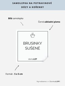 BRUSINKY SUŠENÉ – bílá samolepka na dózu, základní písmo, 5 x 5 cm | DomaLEP