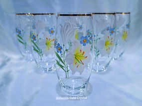 Ručně malované sklenice na džus, vodu zdobené květinami, 6 kusů.