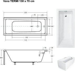 Besco Termi 130 x 70 cm OLVTER13+OLVPINOZ vana vč. nožiček new Koupelny Bernold