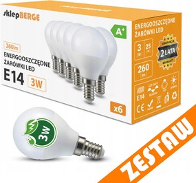 SADA 6x LED žárovka E14 G45 3W kulová 270lm - studená bílá
