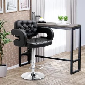 HOMCOM barová stolička, výškově nastavitelná, otočná o 360°, barová židle s kovovým rámem, opěrkou, opěrkou nohou, 61x50x93-113 cm, černá