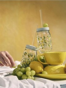 Sinsay - Skleněné hrnky s víčkem a brčkem s motivem citronu 2 pack - vícebarevná