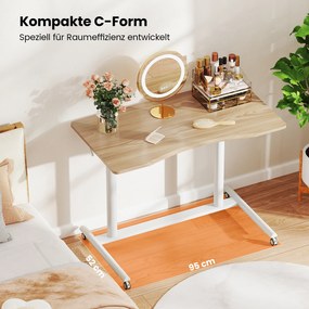 Costway Stůl ve tvaru C s kolečky 70-106 cm výškově nastavitelný stojící natural