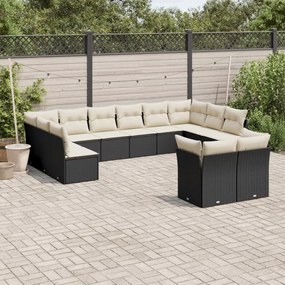 vidaXL 12dílná zahradní sedací souprava s poduškami polyratan [3218425] Barva: Černá a krémová