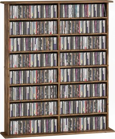HOMCOM úložný prostor na CD a DVD s 16 přihrádkami a 12 nastavitelnými policemi, maximální kapacita 720 CD/396 DVD a Blu-ray, hnědá