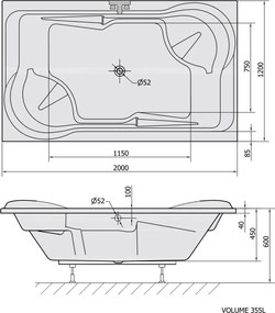 Polysan DUO obdélníková vana 200x120x45cm, bílá 16111