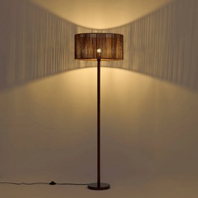 Stojací lampa z ořechového dřeva s hnědým stínidlem z papírového provazu 50/50/25 - Mels