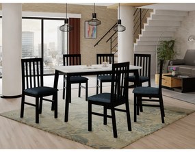 Rozkládací jídelní stůl se 6 židlemi AL16, Barva dřeva: bílá, Potah: Zetta 297, Barvy nožiček: černá