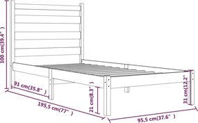 vidaXL Rám postele masivní borovice 90 x 190 cm Single [3103615] Barva: Černá