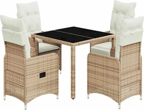 5dílný zahradní bistro set s poduškami béžový polyratan 3277097