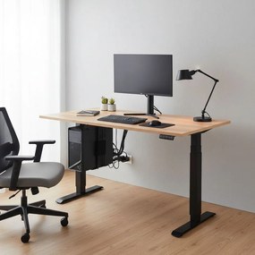 Výškově nastavitelný stůl OfficeTech C, 160 x 80 cm, černá podnož, dub kraft