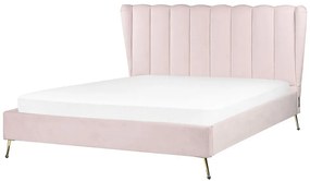 Sametová postel s USB portem 160 x 200 cm světle růžová MIRIBEL Beliani