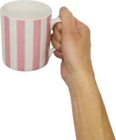 Hrnek Candy, 350 ml – Fine Bone China, růžové pruhy, hravý design