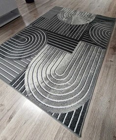 HU Šedý geometrický obdélníkový koberec NEW IDEA 90141-0433 Rozměr: 50x80 cm