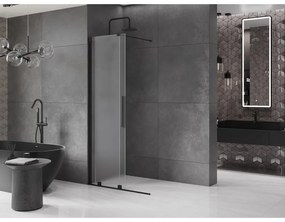 Mexen Velar, sprchová zástěna s posuvnými dveřmi Walk-in 80 x 200 cm, 8mm sklo námraza, černá matná, 871-080-000-33-70