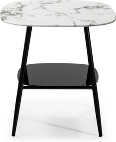 Skleněný odkládací stolek Alina, bílá/černá, 55 cm