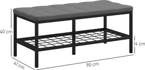 HOMCOM Botník s Polštářem a Úložnou Policí, Lavice do Předsíně pro Chodbu, Ložnici, 90 x 41 x 40 cm, Šedá