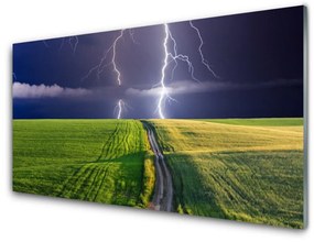 Obraz na skle Pole Blesk Krajina 125x50 cm