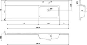 Mexen Otis umyvadlo zapuštěné do desky, pravé, 141 × 46,5 cm, černá matná, 25181471P