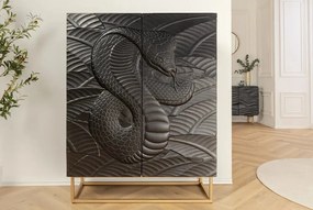 Luxusní skříňka s hadím vzorem z mangového masivu Snake černá 100cm