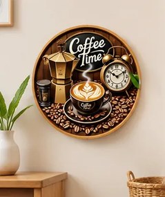 nástěnné hodiny, 2D, malé, dřevo, 20x20 cm, coffee styl, Dekorino HN20260003