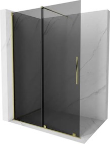 Mexen Velar, sprchová zástěna s posuvnými dveřmi Walk-in 130 x 200 cm, 8mm šedé sklo, zlatá lesklá, 871-130-000-43-50
