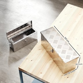 HOMCOM Úložný Box - Hliníková Toolbox - Hliníkový Box na Nářadí s Klíčovým Zámkem 50L x 15,5Š x 20,5V cm - Stříbrný