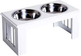 PawHut Zvýšená miska pro psy Miska na krmivo s nerezovými miskami 58,4x30,5x25,4cm MDF Protiskluzová Snadná údržba Bílá pro psy | Aosom.de