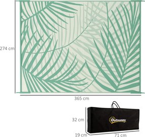 Outsunny venkovní koberec velký oboustranný koberec vodoodpudivý s taškou na kempování terasa 365x274cm v zelené barvě | Aosom.de
